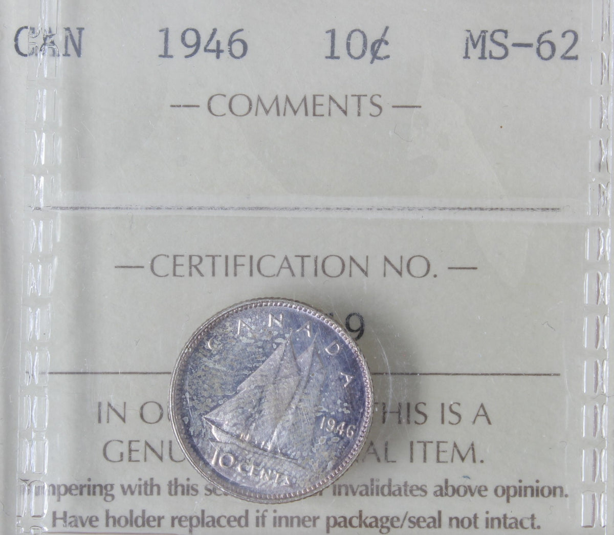 1946 - Canada - 10c - MS62 ICCS – MK Coins