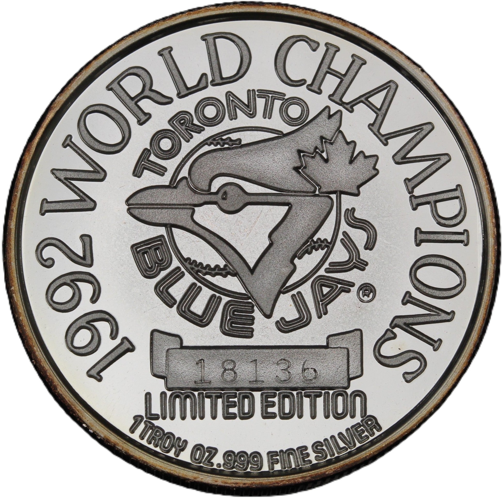 1992 - 1 oz - Toronto Blue Jays - Fine Silver (Slightly toned) – MK Coins