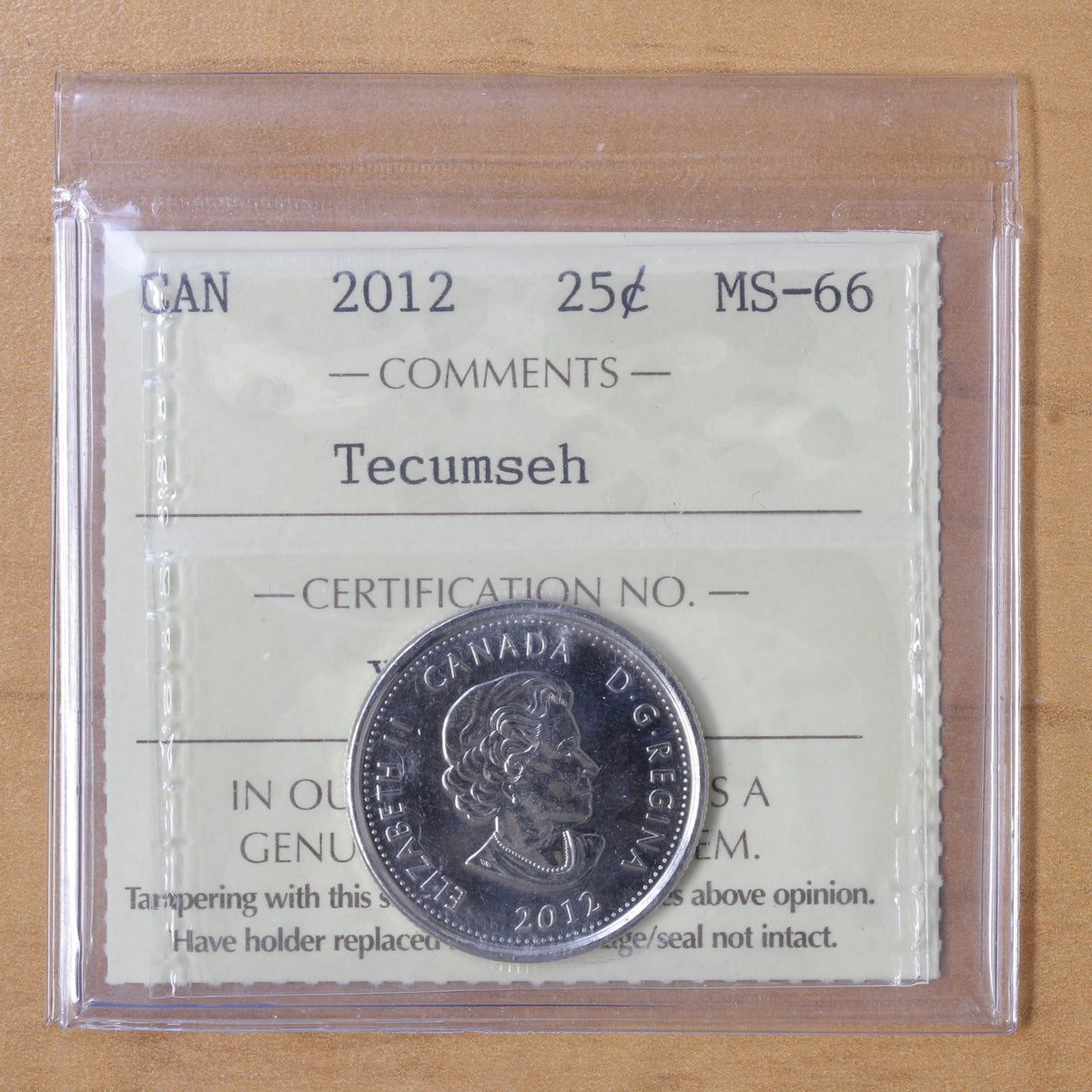 2012 - Canada - 25c - Tecumseh - Non-Coloured - MS66 ICCS - retail $30 ...