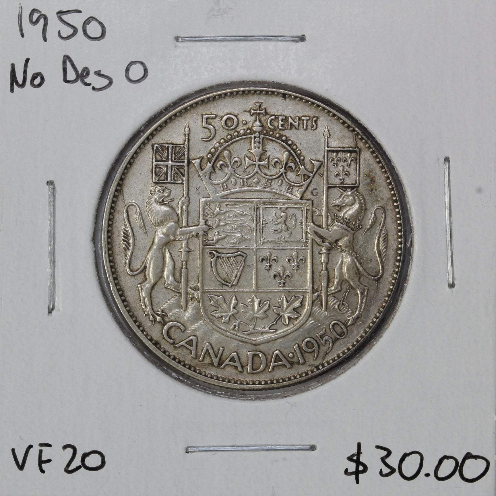 1950 - Canada - 50c - No Des 0 - VF20 - retail $30 – MK Coins