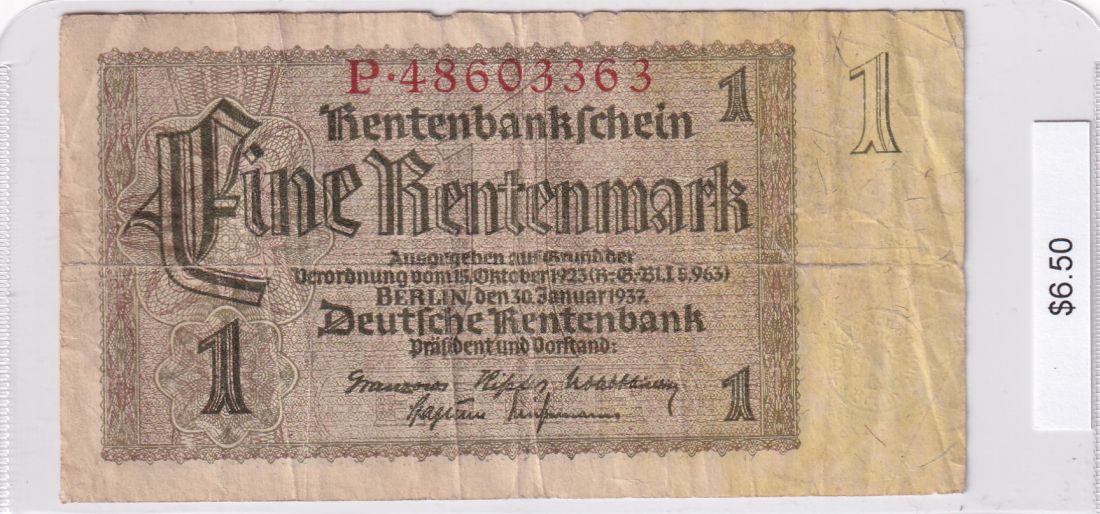 1937 - Germany - 1 Rentenmark - P 48603363 – MK Coins